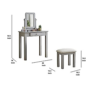 GTU Furniture Transitional Vanity Set with Mirror Stool (Silver)