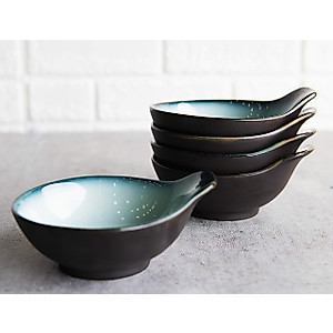 Ebros Gift Porcelain Serveware Drinkware Artistic Ocean Zen Aquamarine Black Gradient Textured Restaurant Supply (Pack Of 5 Tempura Dipping Sauce Condiment Ramekin Bowls With Handle)