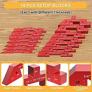 DIYLOG Router Table Setup Bars, 14 pcs Aluminumset Setup Blocks Woodworking, Set Up Blocks for Woodworking, Setup Blocks Gage Blocks for Router Table Saw and Angle Measure Set Up