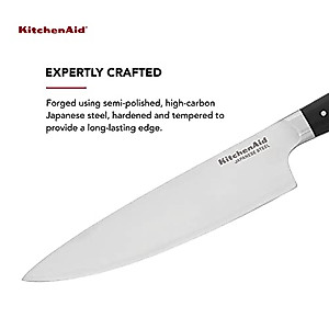 KitchenAid Gourmet Forged Triple Rivet Chef Knife with Custom-Fit Blade Cover, 8-inch, Sharp Kitchen Knife, High-Carbon Japanese Stainless Steel Blade, Black