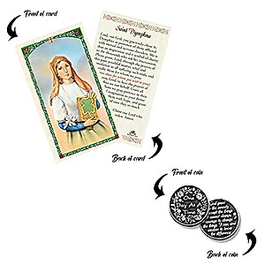 St Dymphna Prayer Card - with Book Mark, One Day at A Time Pocket Token Coin, The Lord's Prayer | Catholic Patron Saint of Anxiety, Emotional Disorders, Stress, Mental Problems | 4 Items in Set