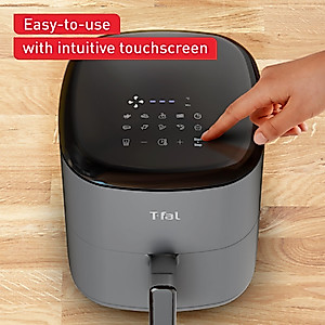 T-fal, Air Fryer, Easy Fry 5L Capacity Air fryer with basket, 10 Auto Cooking Programs 5.3 quarts, Digital Touchscreen, Dishwahser Safe Basket, Healthy and Crispy Results, Toast, Bake, Grey, EY245B50