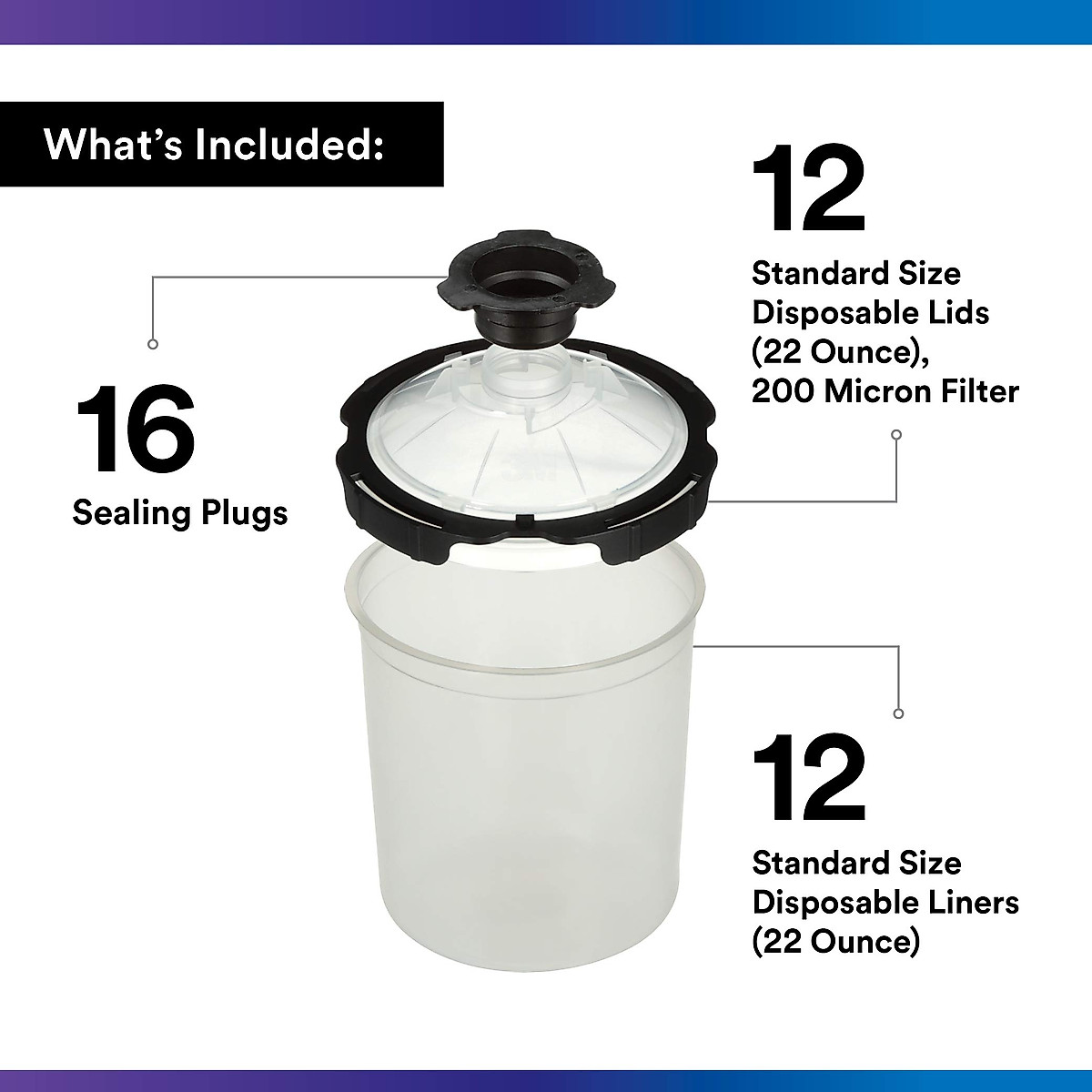 3M PPS 2.0 Paint Spray Gun System Refill Kit with Lids and Liners, 26173, Standard, 22 Ounces, 200-Micron Filter, Use for Cars, Furniture, Home and more,12 Disposable Lids and Liners,16 Sealing Plugs, Clear