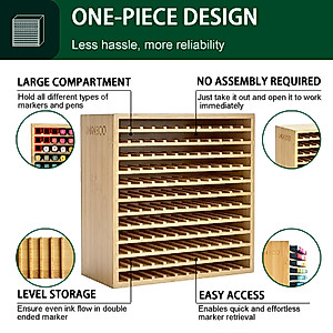 MinBoo Marker Organizer for 144 Markers, Bamboo Art Supply Storage Organizer Rack, Art Markers Pens Colored Pencils Paint Brushes Stationary Organizer Holder for Home Classroom Office Desk Decor