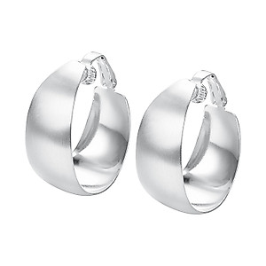 Yoursfs Silver Clip Thick Hoop Earrings For Women Clip On Platinum Plated Non Pierced Ears 35mm Large Earring