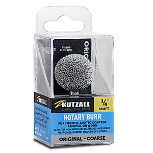 Kutzall Original Sphere Rotary Burr, 1⁄4" Shaft, Coarse - Woodworking Attachment for Bosch, DeWalt, Milwaukee Tools. Abrasive Tungsten Carbide Coating, 1" (25.4mm) Head Diameter, S-1