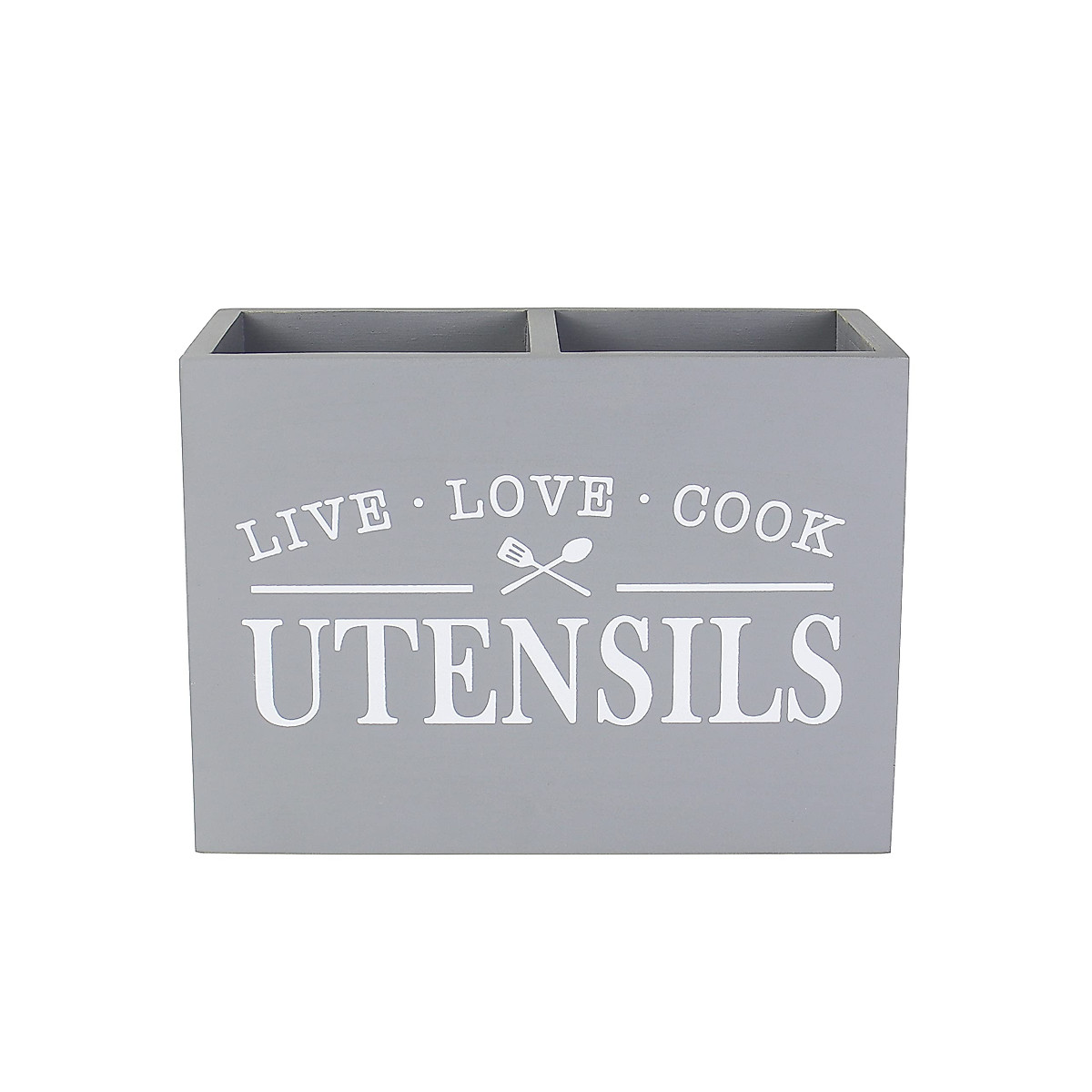 Karisky Kitchen Utensil Holder with Removable Bottom Large 2 Compartments Utensil Organizer Farmhouse Utensil Caddy for Countertop Decor, 9 x 7 x 5 Inch, Black