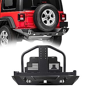 ECCPP Rear Bumper w/Tire Carrier Fit for Jeep Wrangler TJ YJ 1987-2006 (with D-ring & LED Lights) Texture Black