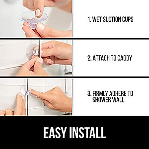 Gorilla Grip Anti-Swing Oversized Shower Caddy, Rust Resistant Organizer, Holds 11 lbs, Strong Suction Cups, Hooks, Easy Hanging Bathtub Shampoo and Accessories Caddies for Showerhead, 3 Shelf, White