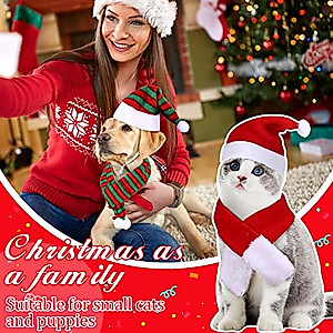 10 Pieces Christmas Cat Santa Hats with Scarf and Collar Set, Christmas Cat Costumes Pet Santa Hat Scarf Set Puppy Dog Christmas Hat Xmas Cat Outfit for Cats Small Dogs Puppy Christmas Accessories