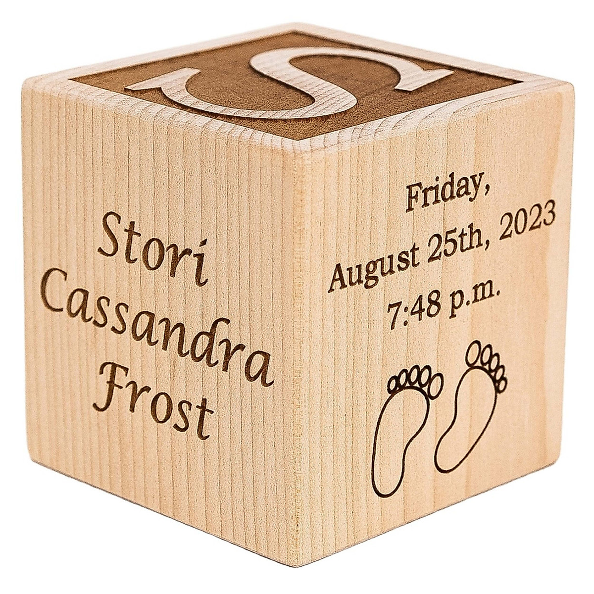 Personalized Wood Baby Birth Block, Choose from 3 Sizes, Solid Hardwood, Laser Engraved, New Baby Gifts, Newborn Gifts (3")