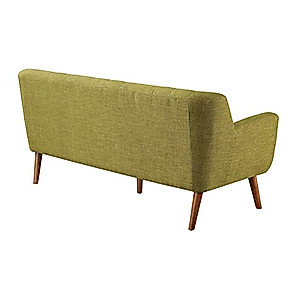 OSP Home Furnishings Mill Lane Mid-Century Modern Sofa with Button Tufted Design and Spring Cushion Support, Green Fabric
