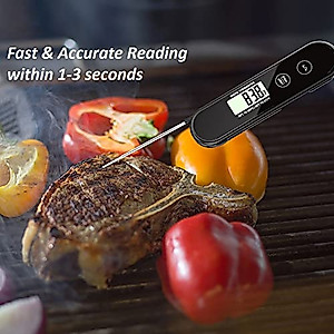 Digital Meat Thermometer for Cooking with Probe and Backlight，IP67 Waterproof CookingThermometer for Grilling BBQ, Kitchen Cooking,Candy,Oil and Roast Turkey ,Instant Read Thermometer Digital(Black)