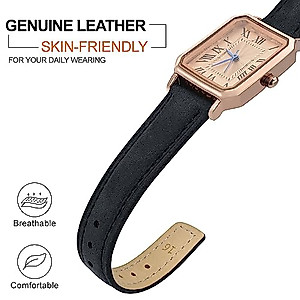 ANNEFIT Genuine Leather Watch Strap for Women, Quick Release Replacement Band 14mm (Black)
