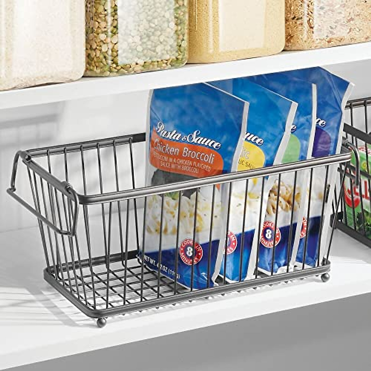 mDesign Household Stackable Metal Wire Storage Organizer Bin Basket with Built-In Handles for Kitchen Cabinets, Pantry, Closets, Bedrooms, Bathrooms - 12.5" Wide, 3 Pack - Graphite Gray