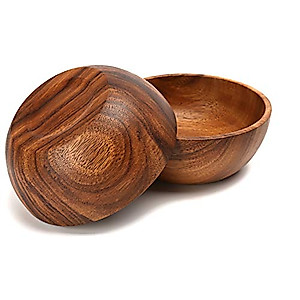 Acacia Wood Bowls Small Size for Handmade -Carved Dia 4"x 1.5 H Set of 4 Calabash Bowls (FREE 4 Wood Spoons)