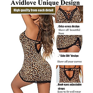 Avidlove Womens Lingeries Sexy Nightgowns Lace Nighty for Women V Neck Babydoll Chemise Sleep Lingerie (Leopard M)