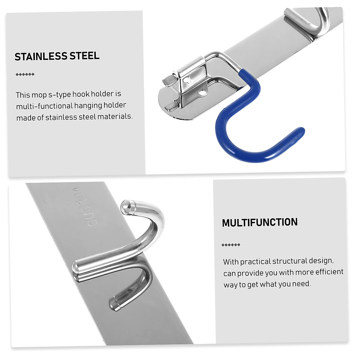 DOITOOL Mop Holder S- Type Mop Hook Toiletries Organizer Mops Rakes Holder Wall Hanger Hooks Garage Tool Organizer Heavy Duty Mop S-type Mop Hook Rack Stainless Steel Wall Mount Tableware