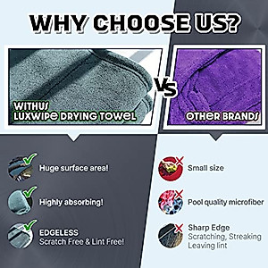 WITHUS LuxWipe Korean Microfiber Towels for Cars - Large Size for Cleaning, Drying & Car Care, Premium Cloth Featuring Lint-Free Edge-Less to Prevent Scratching 20 x 28