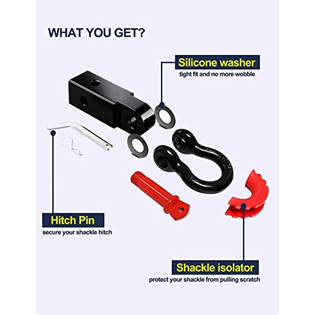 Shackle Hitch Receiver 2 inch, 41918 Lbs Break Strength Never Rust Receiver Shackle Bracket Heavy Duty and Solid with 3/4'' D Ring Shackle, Towing Accessories Compatible with Trucks Jeeps