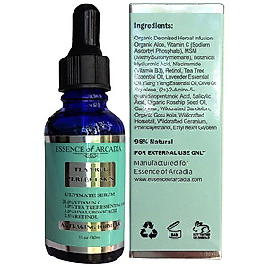 Tea Tree Perfect Skin Facial Serum, Ultimate Anti-Aging Formula for Acne-Prone Skin with 20% Vitamin C, Tea Tree Essential Oil, Retinol and Hyaluronic Acid for Clear, Soft, Radiant Skin.