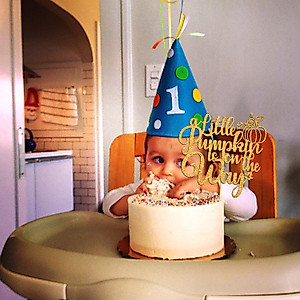 A Little Pumpkin is On The Way Cake Topper, Welcome Little Pumpkin Cake Decor, Fall Autumn Baby Shower/Halloween Thanksgiving Baby Gender Reveal Party Decorations Supplies, Gold Glitter