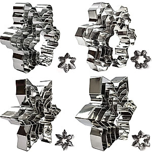 Snowflake Cookie Cutters Set, Stainless Steel Snowflake Cookie Cutter Mold, Christmas Baking Mold Pastry Biscuit Cake Fondant Decorations Mold Kitchen Tool (4 Shapes, 20 Pcs)