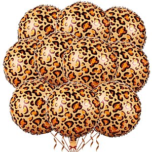 10 Pack 18 Inch Animal Leopard Pattern Foil Balloons Helium Animals Balloons Wildlife Print Balloons for Animal Birthday Cheetah Jungle Safari Theme Backdrop Kids Party Decorations Supplies