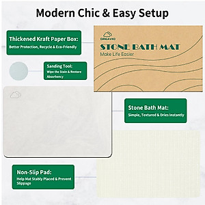 DREAVIO Stone Bath Mat - Quick Dry Diatomaceous Earth Bath Mat, Super Absorbent Diatomite Stone Bath Mats for Bathroom Floor, Kitchen Counter, Tub, Stone Shower Mat (23.5"x15",Marble White)