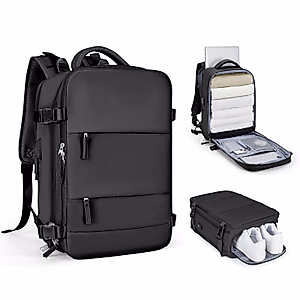 UPPACK Black Travel Backpack For Women Men Carry On Backpack Flight Approved Gym Bag With Shoe Compartment Hiking Waterproof Laptop Backpack College Essentials