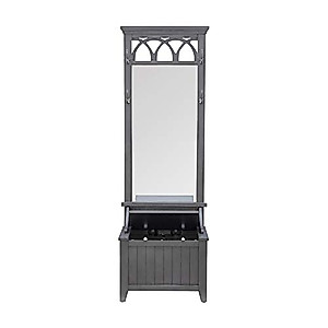 Powell Linon Elliana Wood and Mirror Entryway Hall Tree Bench in Gray