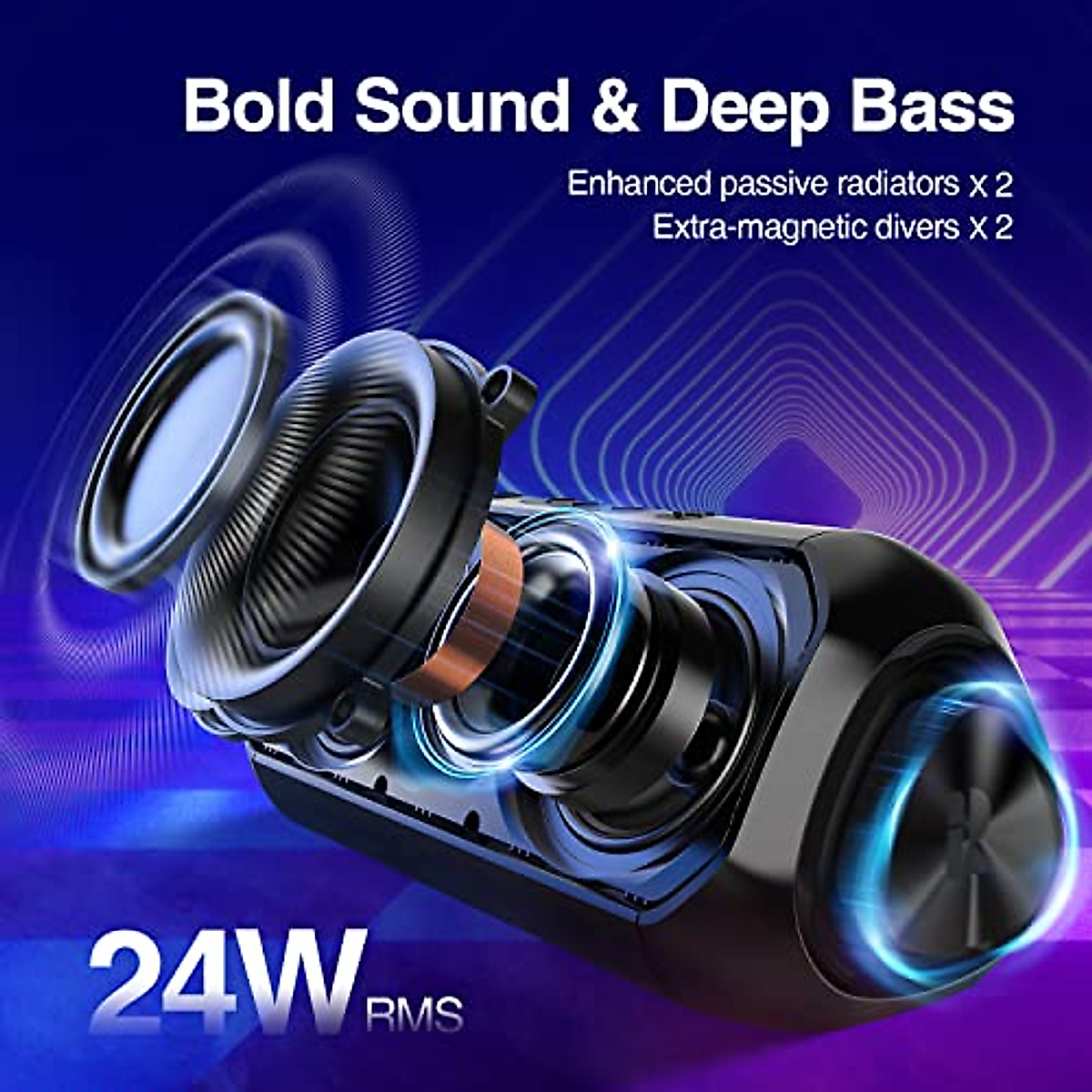 Rythflo Bluetooth Speakers, 24W Deep Bass Portable Wireless Speaker, 24H Playtime, Build-in MIC, IPX6 Waterproof Outdoor Blue Tooth Speaker Via Bluetooth 5.0/3.5mm Aux-in/TF Card Connection