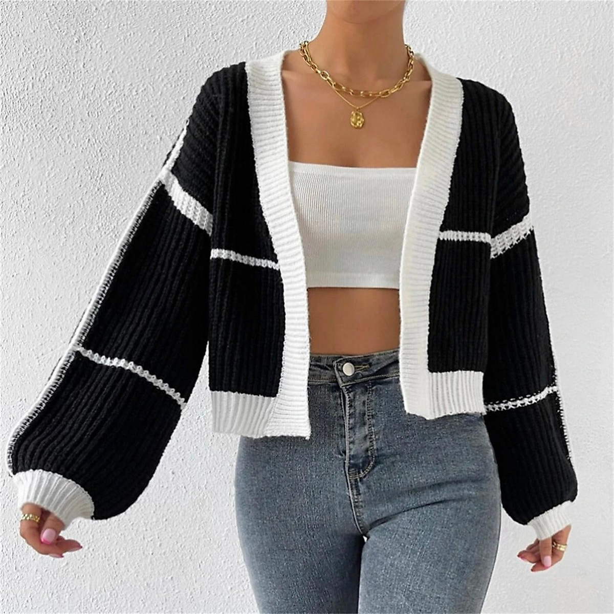 BLUBUKLKUN daily deals Cropped Shrug Sweater Cardigan for Women Ladies Loose Purse Knitted Cardigan 2023 New Outwear Sweater Winter (Black, L)