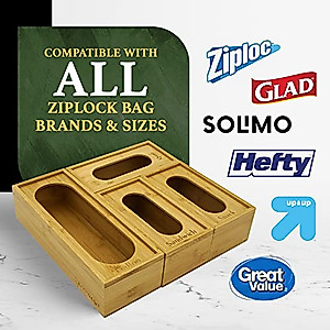 ROUVIQUE Ziplock Bag Organizer, Premium Bamboo Plastic Bag Holders, Baggie Organizer For Drawer, Gallon, Quart, Snack, & Sandwich Plastic Bag Organizer and Dispenser, 12 x 13 x 3 Inches, 4 Pieces