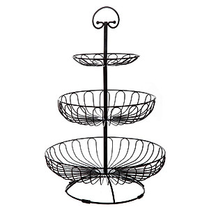 Lily's Home Wire Fruit and Vegetable Holder, 3-Tiered Fruit Basket, Kitchen Accessories - Black