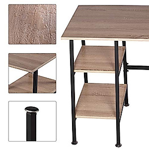 VECELO 43 Inch Writing Computer Desk, Home Office Study Tables with 2 Tier Storage Shelves eiton Left or Right Side, Simple Industrial Style with Adjustable Feet and Water Proof Surface, Oak, 43"