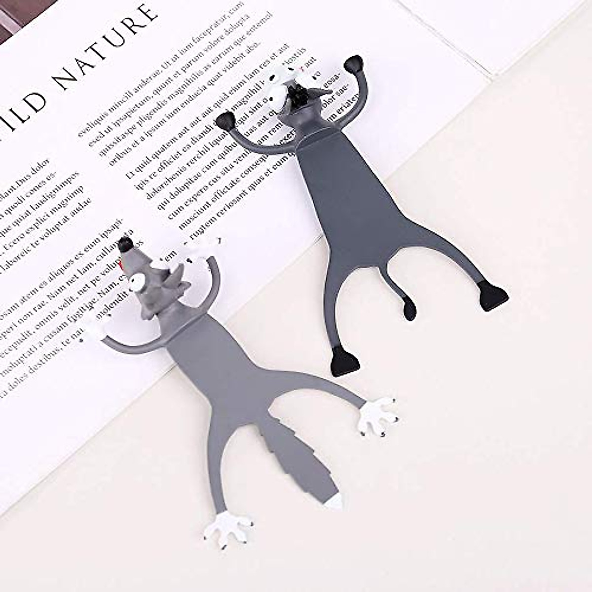 Cute Bookmark 3D Cartoon Book Marker 2Pcs Set - Frog + Wolf Animal PVC Material Funny Bookmark Student Gifts (Frog + Wolf)