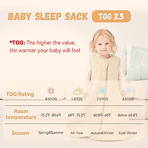 Yoofoss Baby Sleep Sack 12-18 Months TOG 2.5 Winter Baby Wearable Blanket, 100% Cotton Toddler Sleeping Sack 2-Way Zipper Warm Quilted Sleepsack