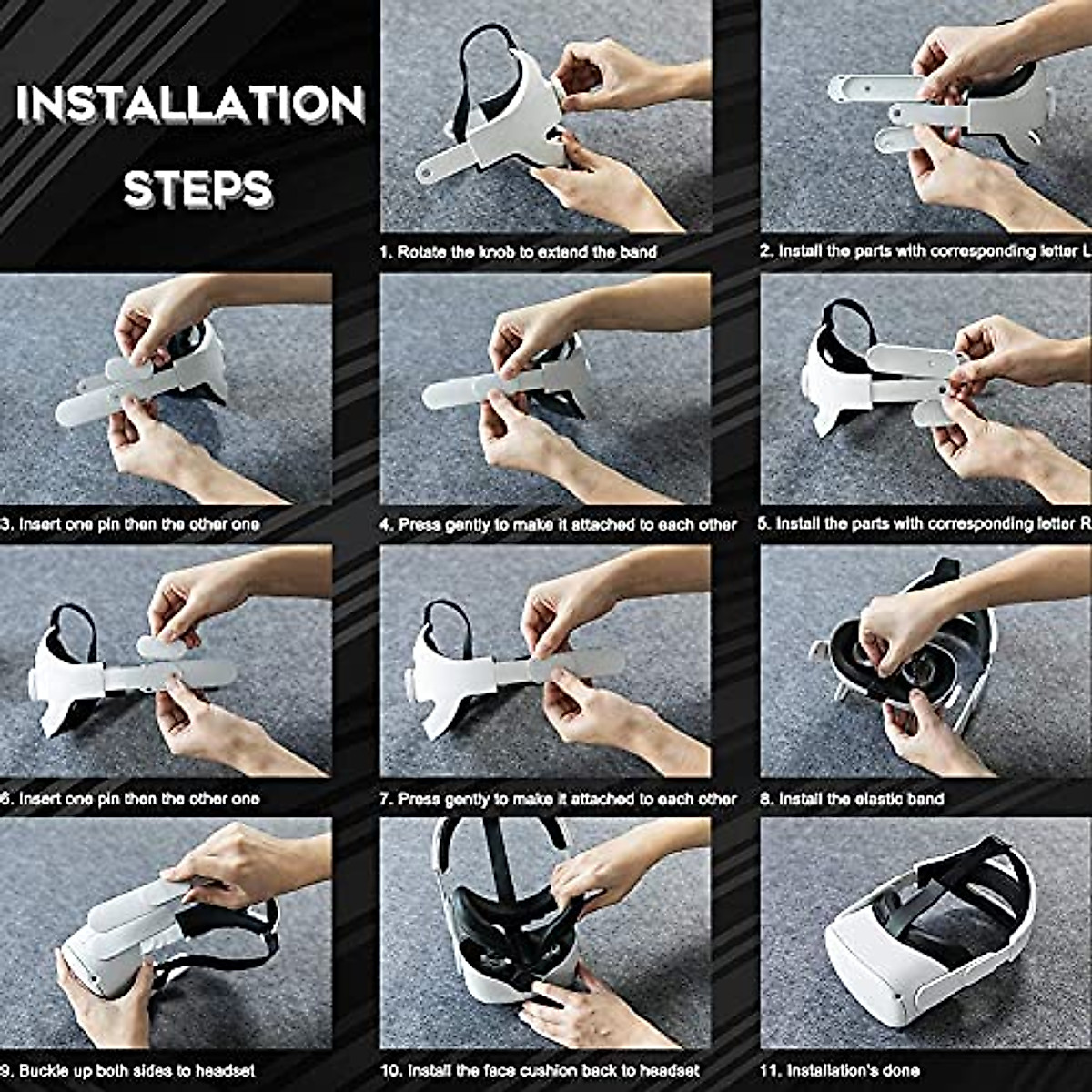 Mogzank VR Headband for Quest 2, Replacement for Elite Strap Clock Button Adjustable Non-Slip Head Strap VR Accessories