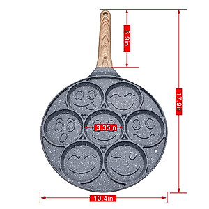 Bobikuke Pancake Pans For Kids,Pancake Shapes Pan,Mini Pancakes Maker Nonstick Pancake Griddle 7 Hole Smiley Face Pancake Mold For Breakfast,10 Inch