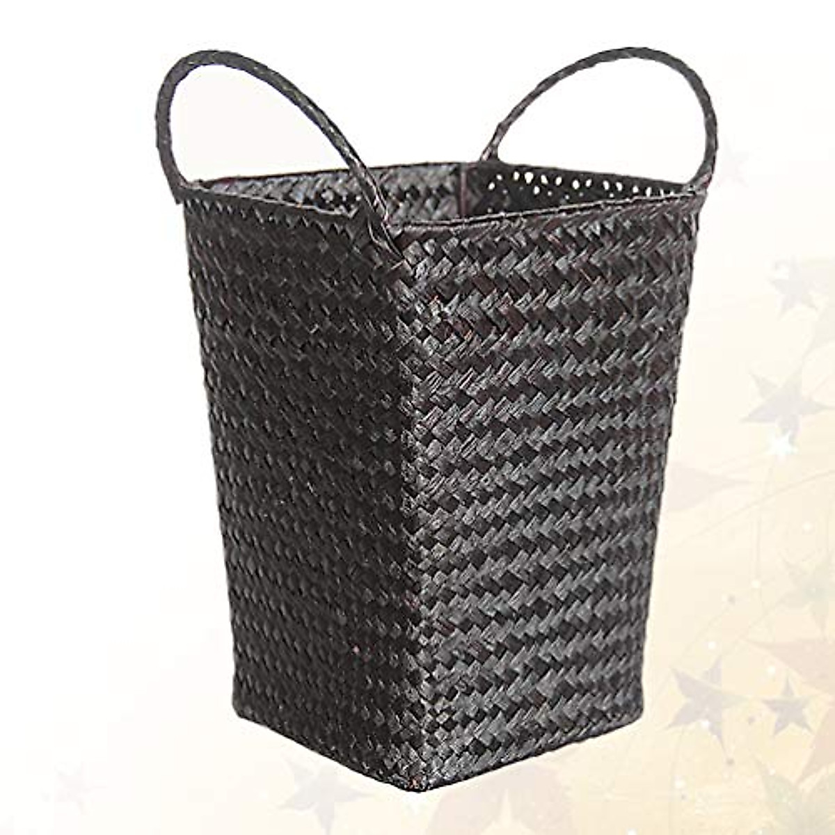 EXCEART Toy Baskets Rattan Storage Basket Woven Flower Vase Door Closet Organizer Multipurpose Storage Container Decorative Storage Organizer for Home Office Cloth Book Black Desk Containers