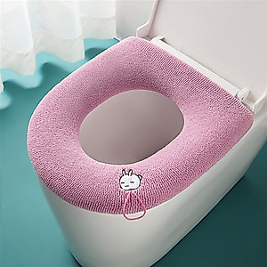 GODENI Winter Bathroom Toilet Seat with Handle Closestool Washable Soft Warmer Mat Pad Cushion Universal Toilet Seat Bidet Covers Toilet seat (Color : Pink)