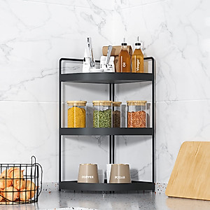 HANGXIN Bathroom Countertop Organizer, Vanity Tray Corner Shelf Storage Organizer for Makeup Cosmetic Perfume, Kitchen Spice Rack Metal Standing Shelf (3-Tire)