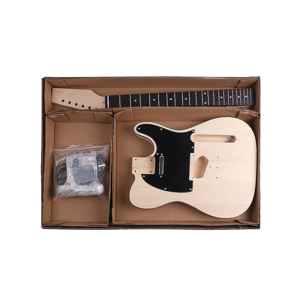 Sunsmile DIY Electric Guitar Kit Tele Style Guitar Kits Beginner Kits with Basswood Body Hard Maple Neck Chrome Hardware Right Handed Build Your Own Guitar.
