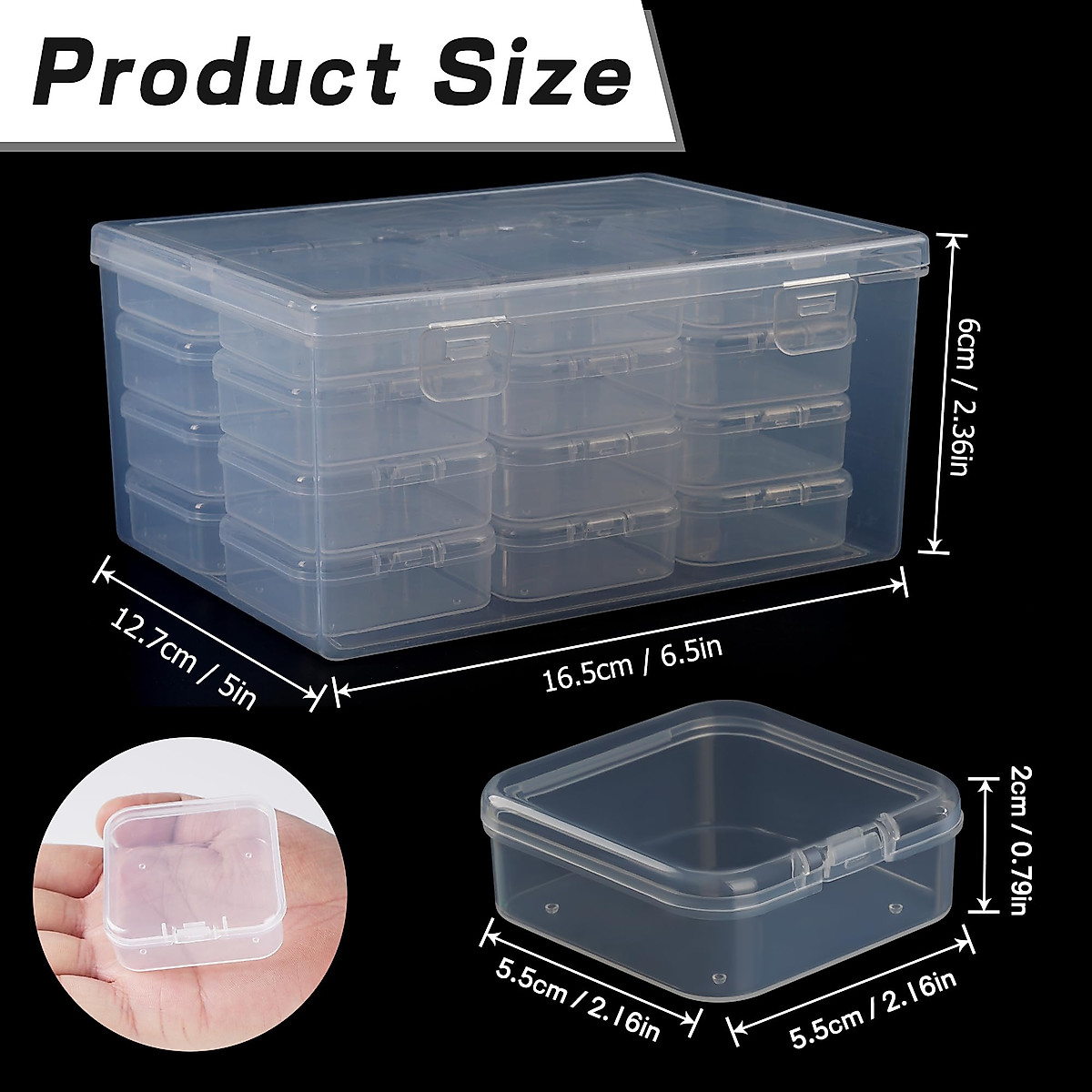 Exptolii 25 Pack Small Plastic Beads Storage Containers Box, Clear Bead Organizer Case with Snap-Tight Closure Hinged Lid for Storage Small Items, Beads, Crafts, Jewelry, Hardware