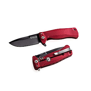 Lion Steel SR22A Sleipner Frame Lock Folding Pocket Knife - Machined Aluminum Handle, IKBS Ball Bearing System, Dual Carry Clip (Red Handle, Black Blade), one Size