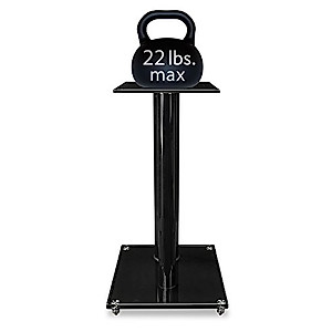 Mount-It! Floor Speaker Stands for Satellite Speakers and Surround Sound (5.1 and 2.1) Systems, Glass and Aluminum, 18 Inches Height, 22 Lbs Weight Capacity, Black