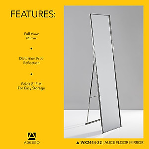 Adesso Alice Simple, Modern Full Length Mirror with Satin Steel Folding Frame