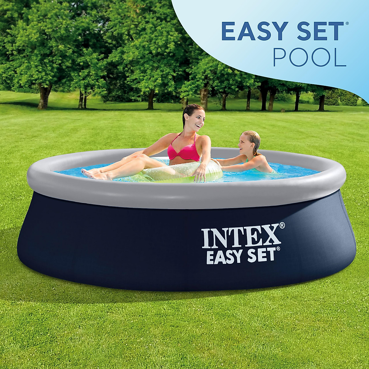 Intex Easy Set 8 Foot x 30 Inch Round Inflatable Top Ring Outdoor Backyard Above Ground Swimming Pool for Kids and Adults with 330 GPH Filter Pump