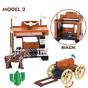 3in1 Train Horse Carriage Building Kit, Horse Stable and Animal Horses, Inn and Carriage with Horn Decoration, Creative Western Cowboy Themed Gifts for Boys Ages 6 Years and Up, 212 Pcs
